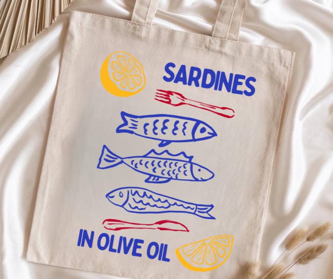 Sardines Art Tote Bag | Seafood Lover Gift | Mediterranean Summer Tote ...