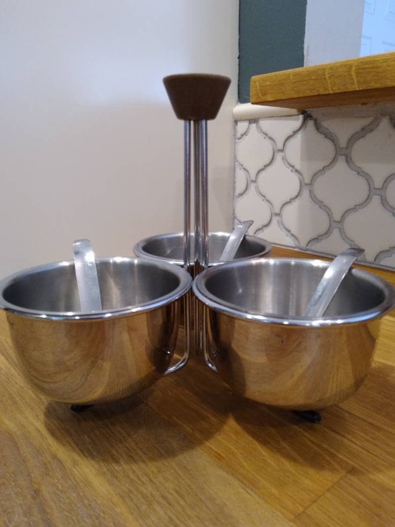 Mid Century Modern Vintage Stainless Steel and Wood Condiment Server ...