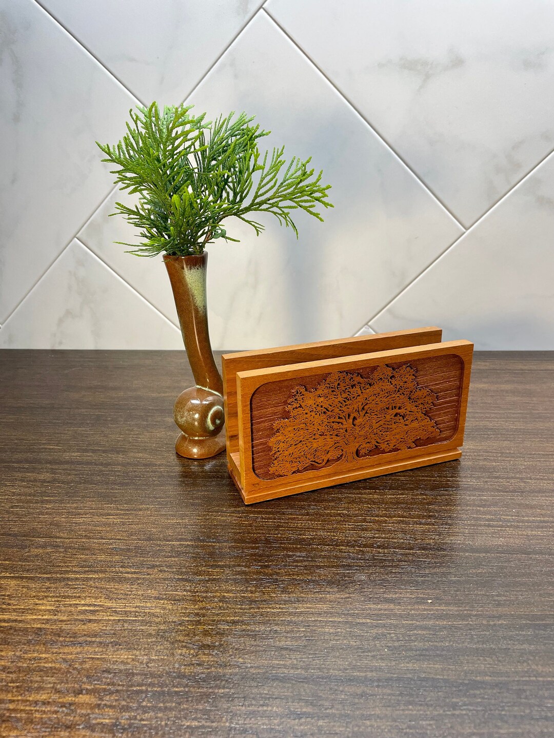 Laser Cut Walnut Napkin Holder or Bill Keeper Lasercraft - Etsy