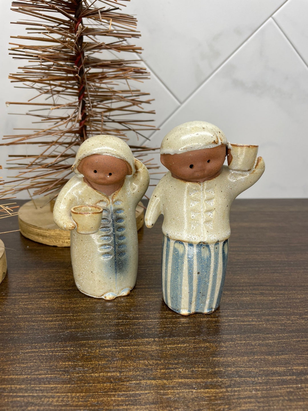 Vintage Stoneware Salt and Pepper Shakers, Figurines or Candle Holders ...