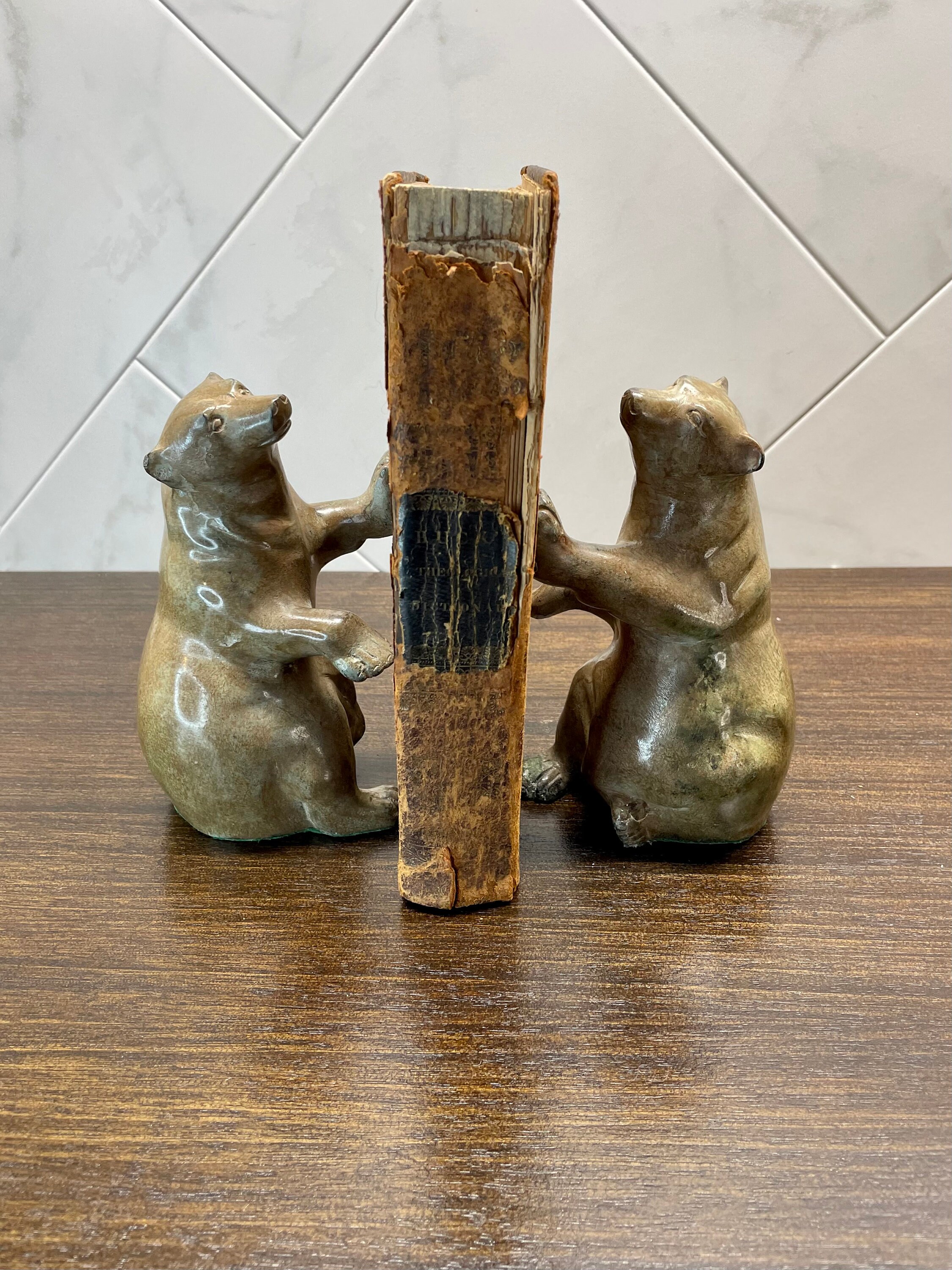 Vintage Pair of Metal Cast Bear Bookends Stone Look Finish - Etsy