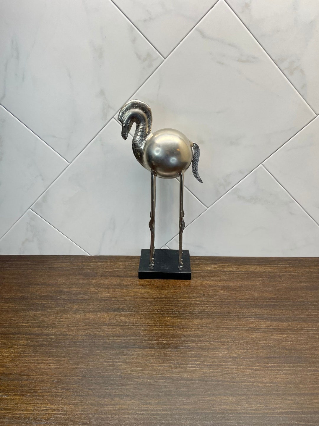 Mid Century Modern Elongated Legs Horse Sculpture, Pewter Trojan Horse ...