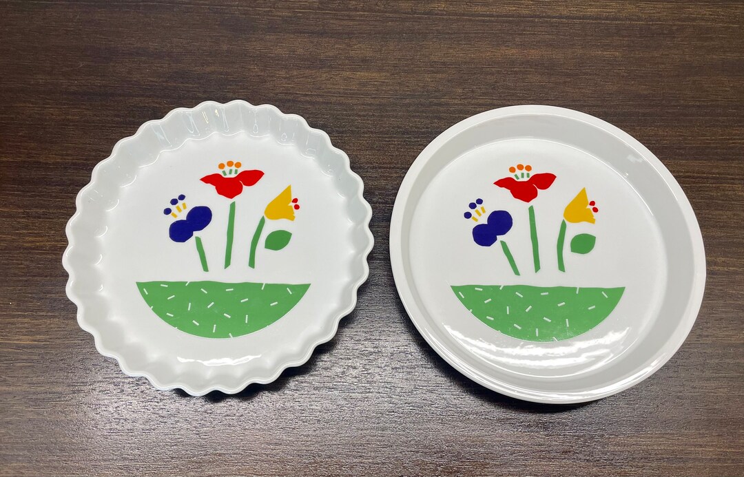 Vintage Pie Plate or Tart/quiche Plate, 90s Primary Color Flowers Pie ...