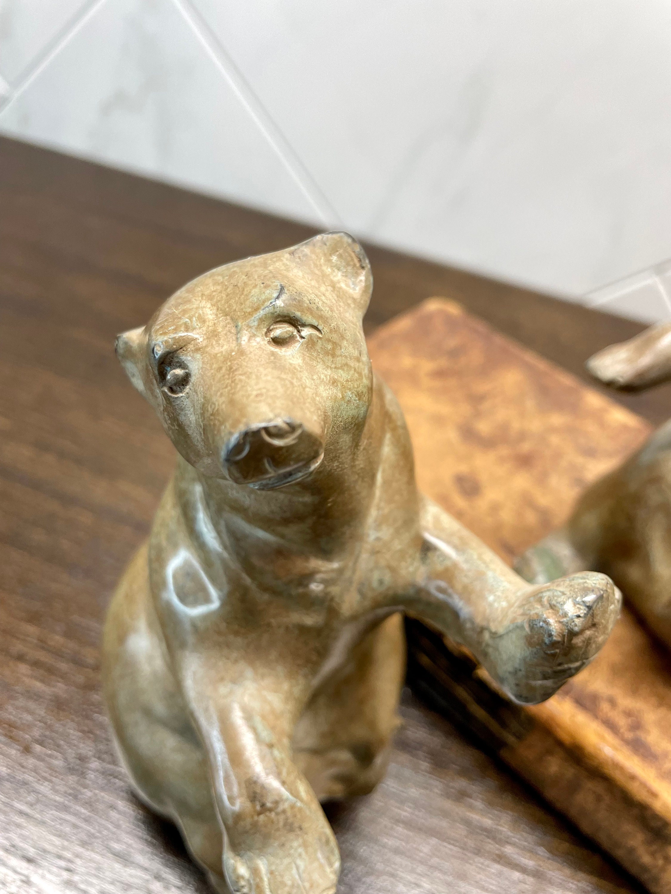 Vintage Pair of Metal Cast Bear Bookends Stone Look Finish - Etsy