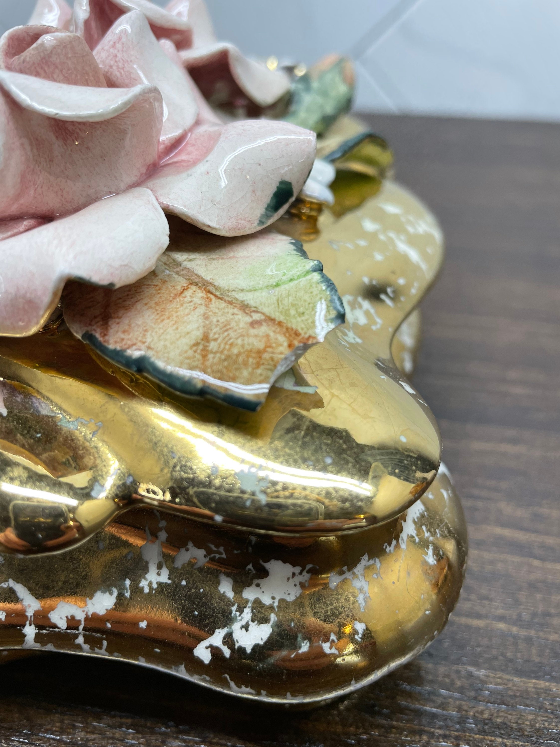 Vintage Pink Rose Trinket Box, Capodimonte Style Jewelry Box, Porcelain ...