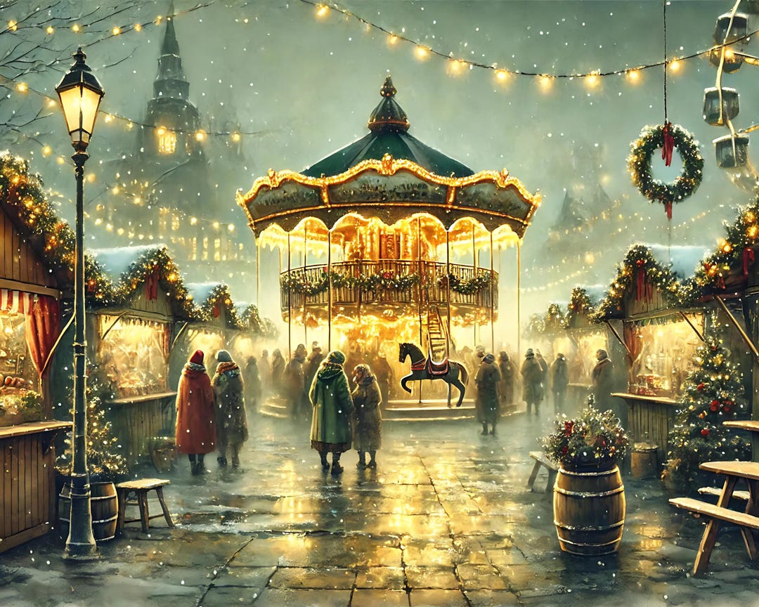 Christmas Market Carousel Wall Art Festive Holiday Digital Printable ...