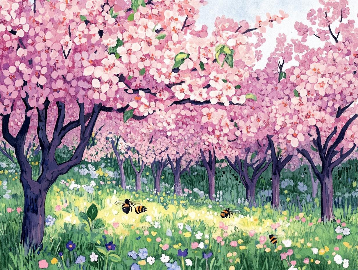 Blooming Plum Tree Orchard Printable Wall Art, Cherry Blossom Garden ...