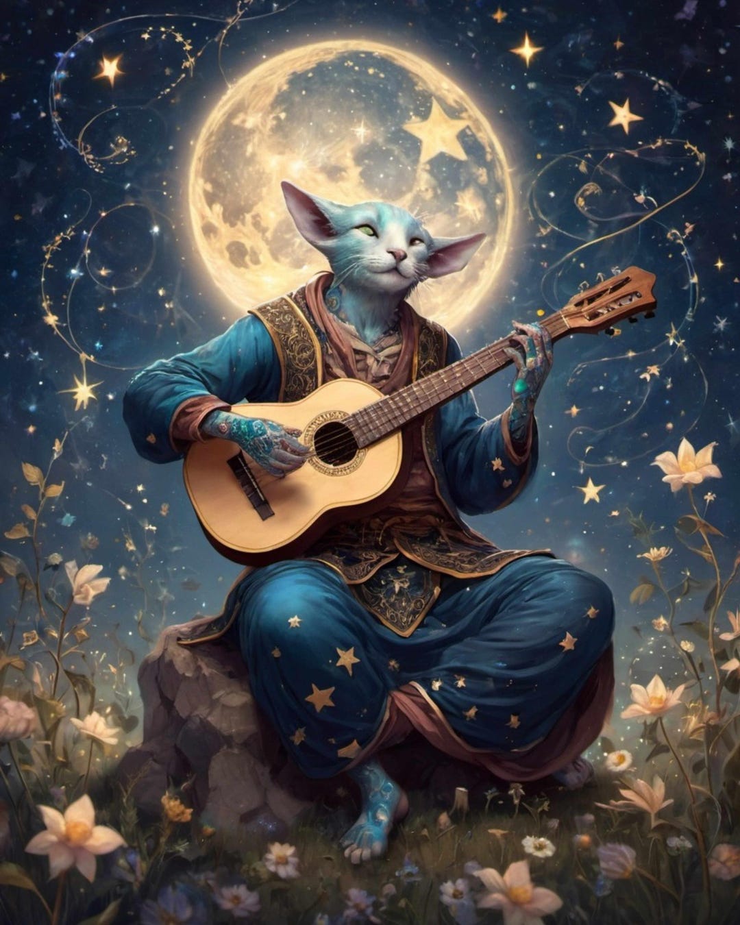 8x10 Inch Celestial Bard Wall Art Printable Fantasy Artwork of a Starry ...