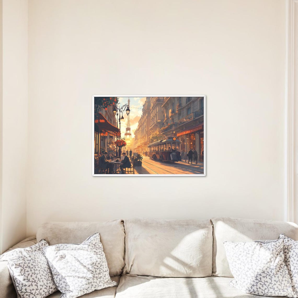 Vintage Paris Street Scene Printable Wall Art, Eiffel Tower Tram Cafe ...