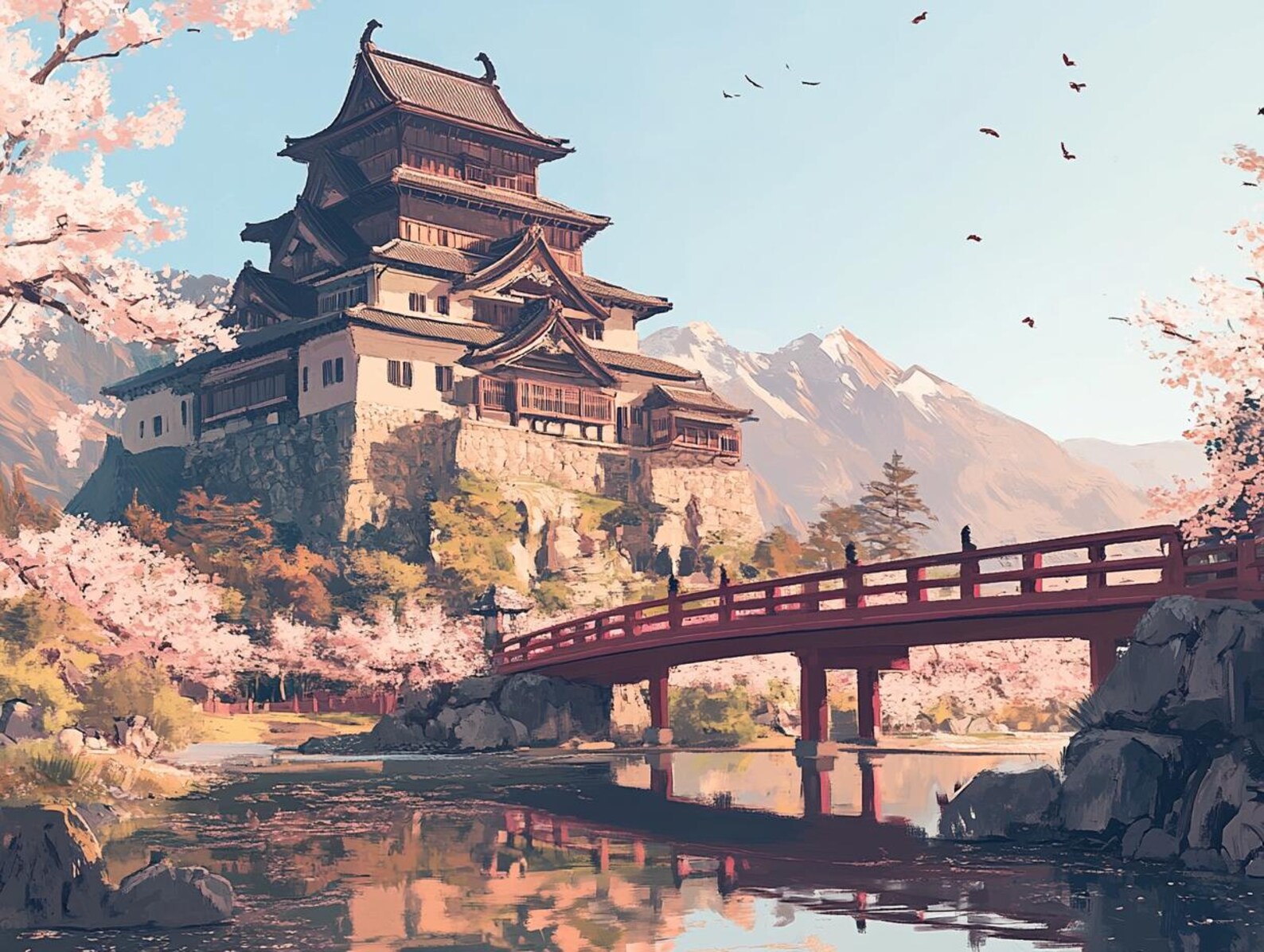 Japanese Castle Wall Art Print, Cherry Blossom Digital Download ...