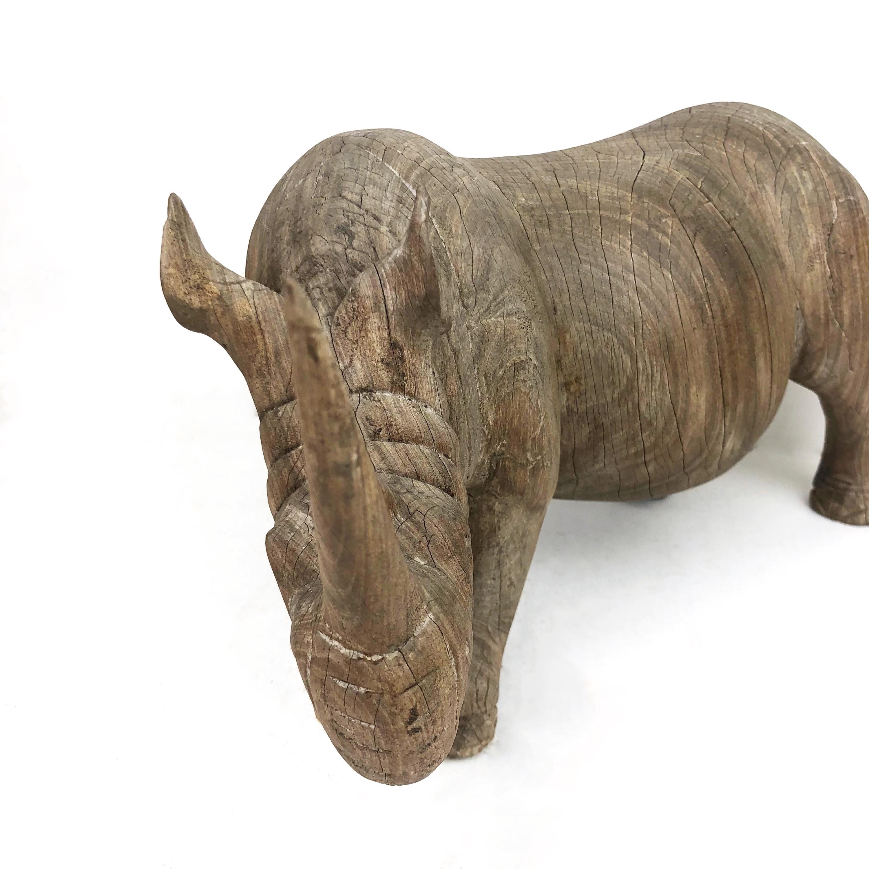 Vintage Large Carved Wooden Rhino-hand Carved African Rhino-1980's ...