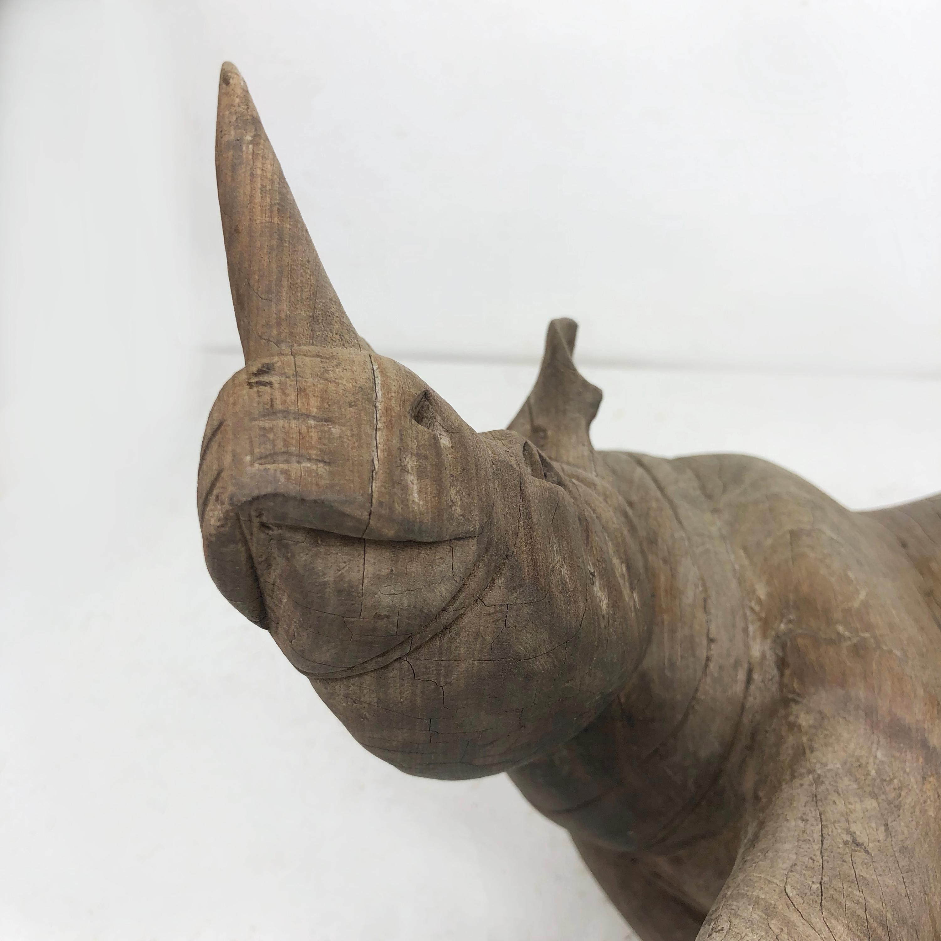 Vintage Large Carved Wooden Rhino-hand Carved African Rhino-1980's ...