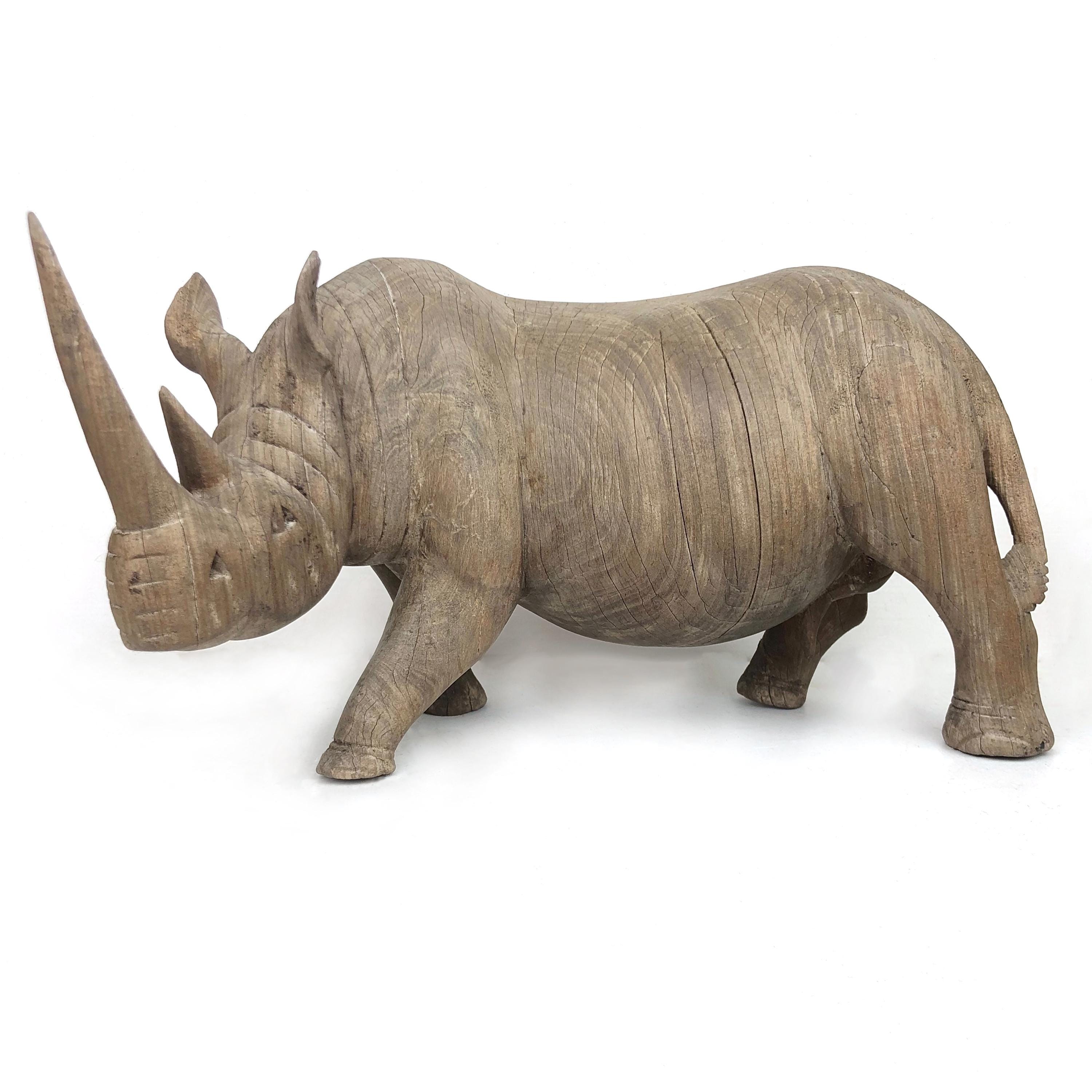 Vintage Large Carved Wooden Rhino-hand Carved African Rhino-1980's ...