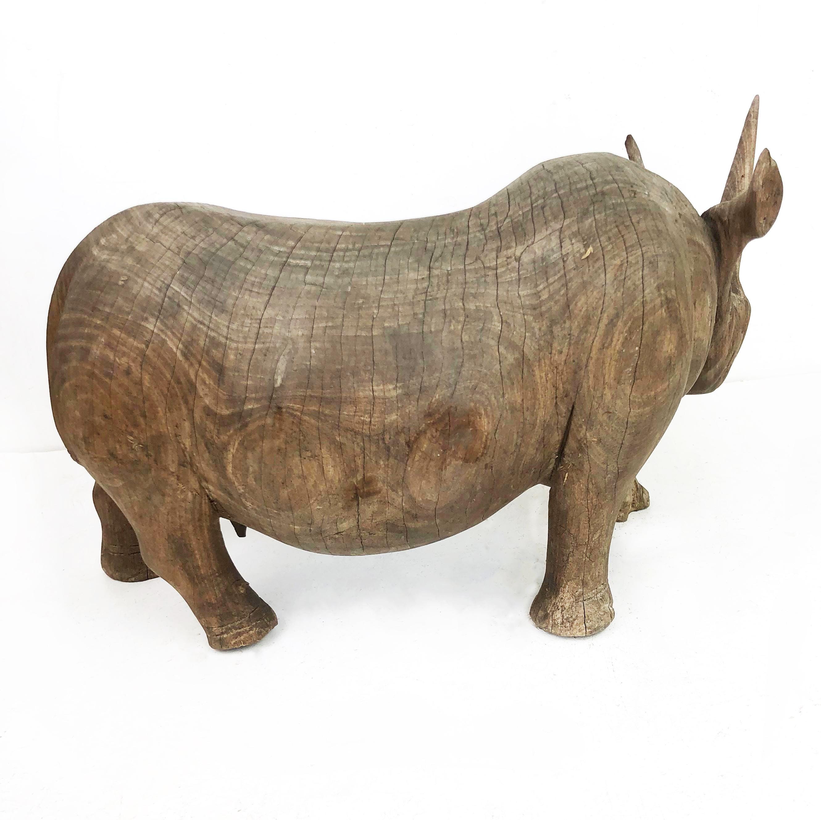 Vintage Large Carved Wooden Rhino-hand Carved African Rhino-1980's ...