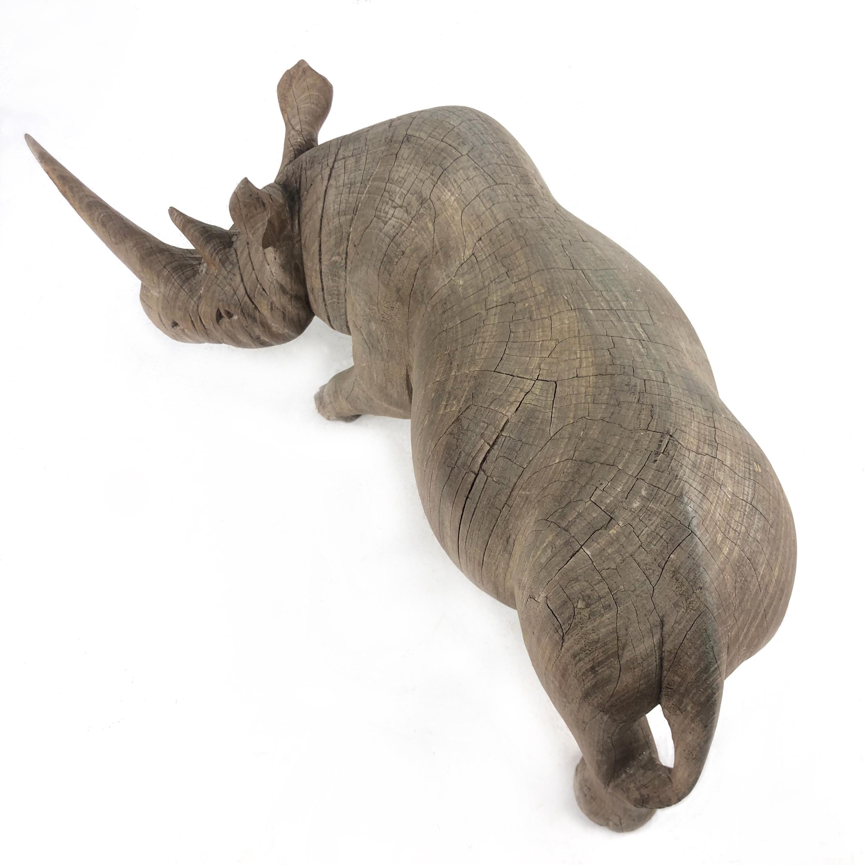 Vintage Large Carved Wooden Rhino-hand Carved African Rhino-1980's ...
