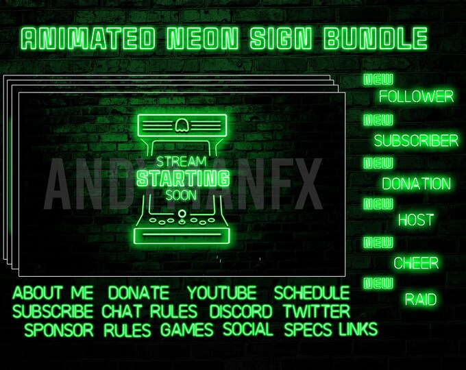 Green Neon Twitch Overlay Package Minimal Lime Green Neon Twitch Theme ...