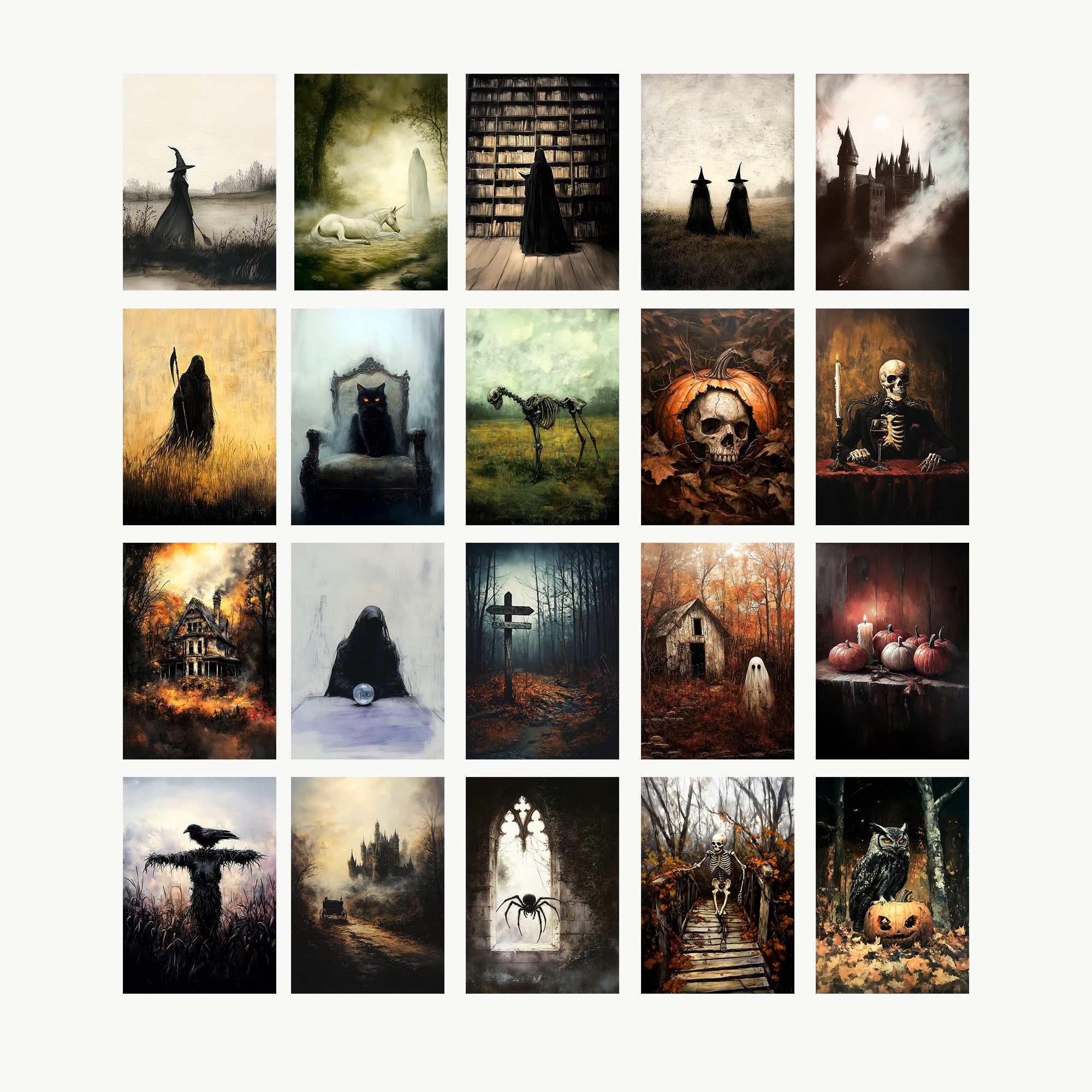 Vintage Halloween Printable Wall Art, Gothic Bundle Witches Autumn ...
