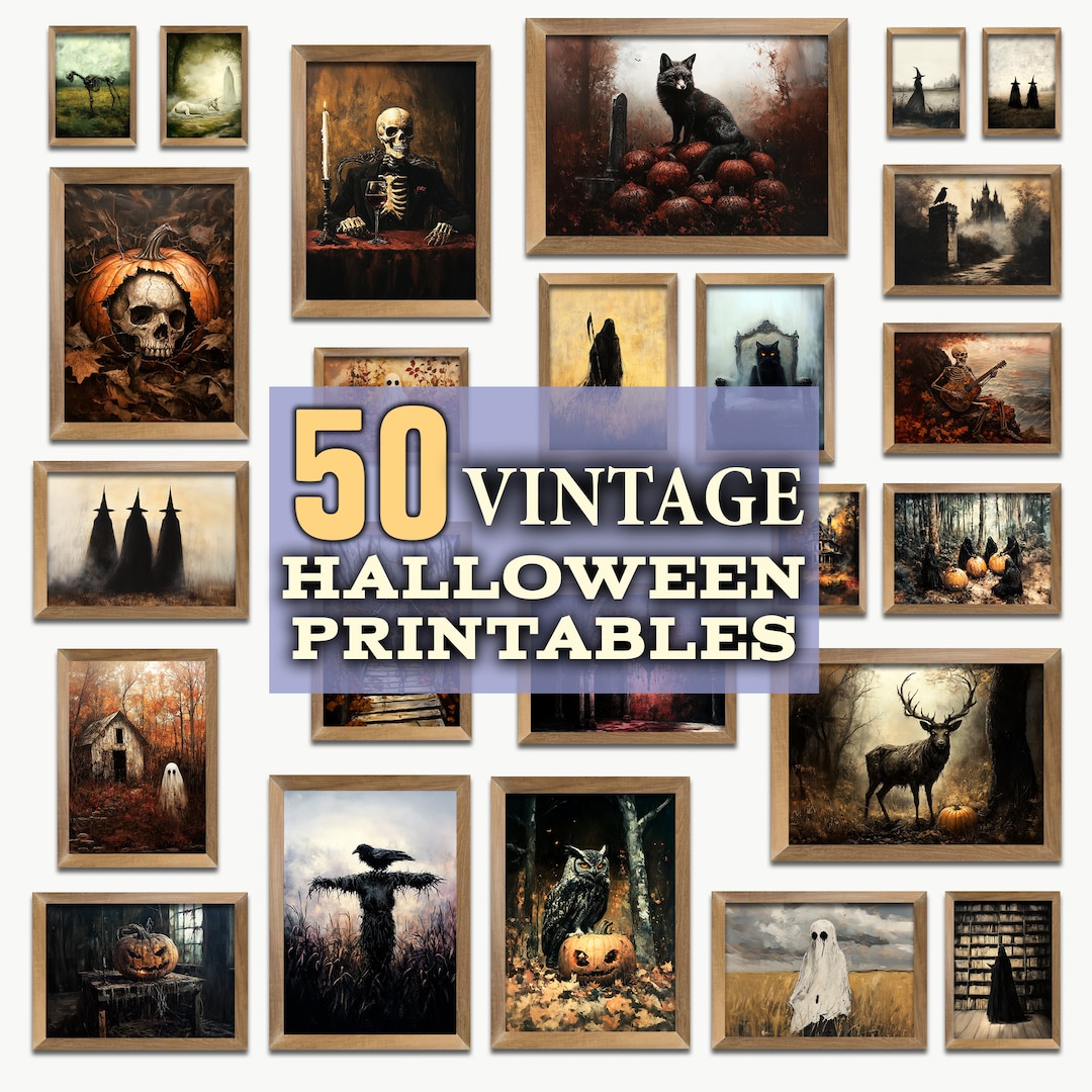 Vintage Halloween Printable Wall Art, Gothic Bundle Witches Autumn ...