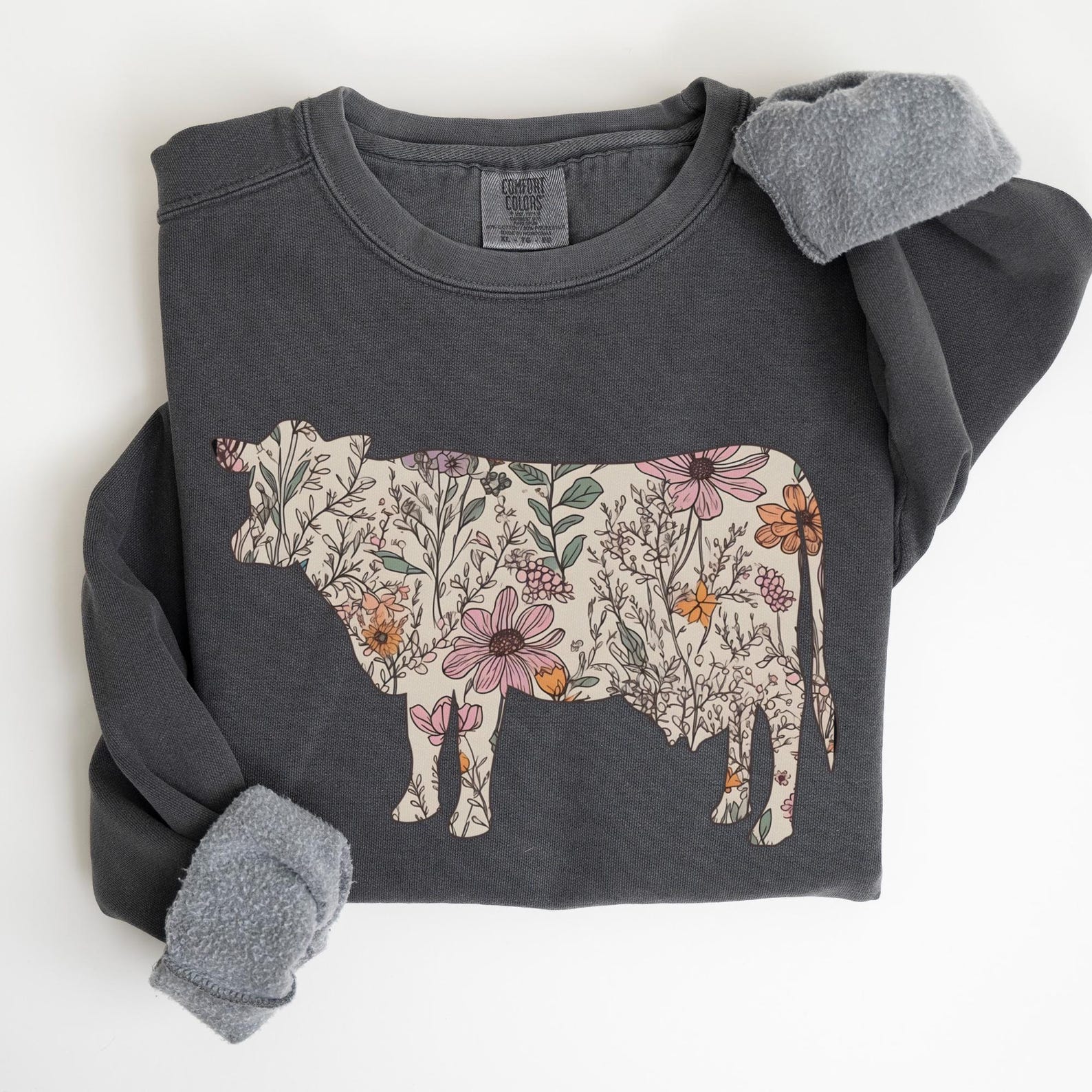 Comfort Colors® Cow Sweatshirt, Wildflowers Cow Farm Sweater, Heifer ...