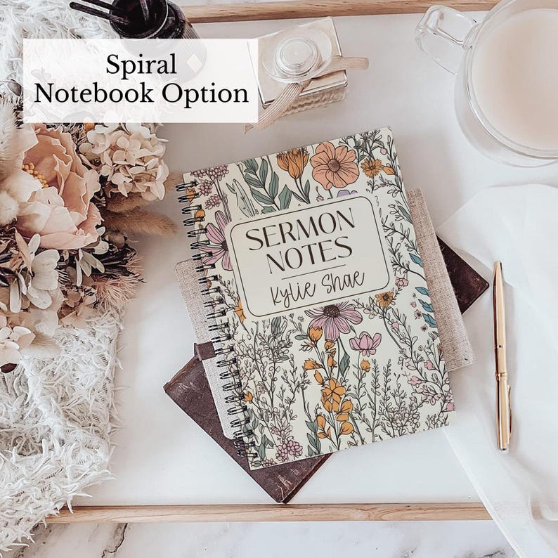 Personalized Sermon Notes Notebook, Wildflowers Church Notes, Floral ...