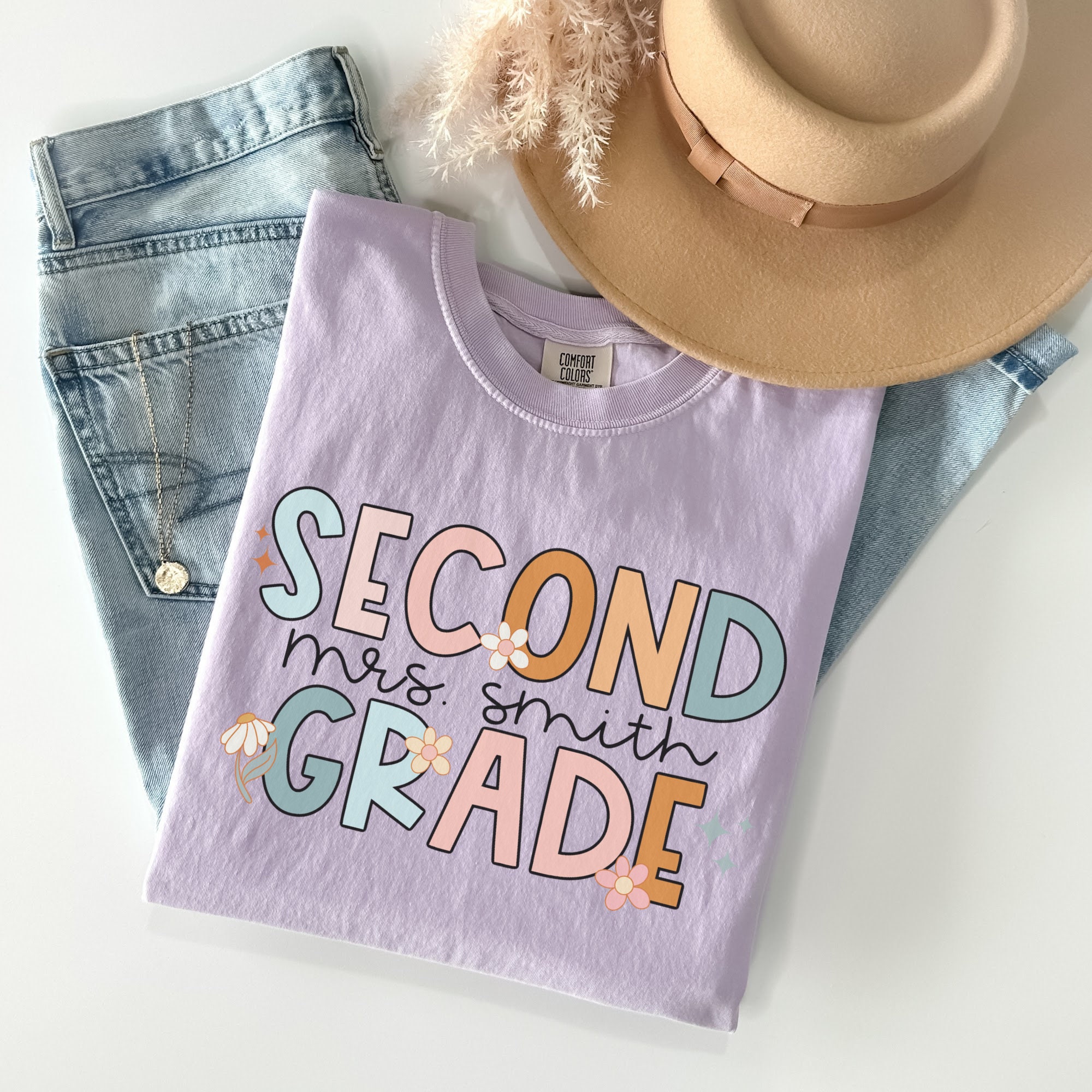 Comfort Colors® Custom Second Grade Teacher Shirt, Personalized 2nd ...