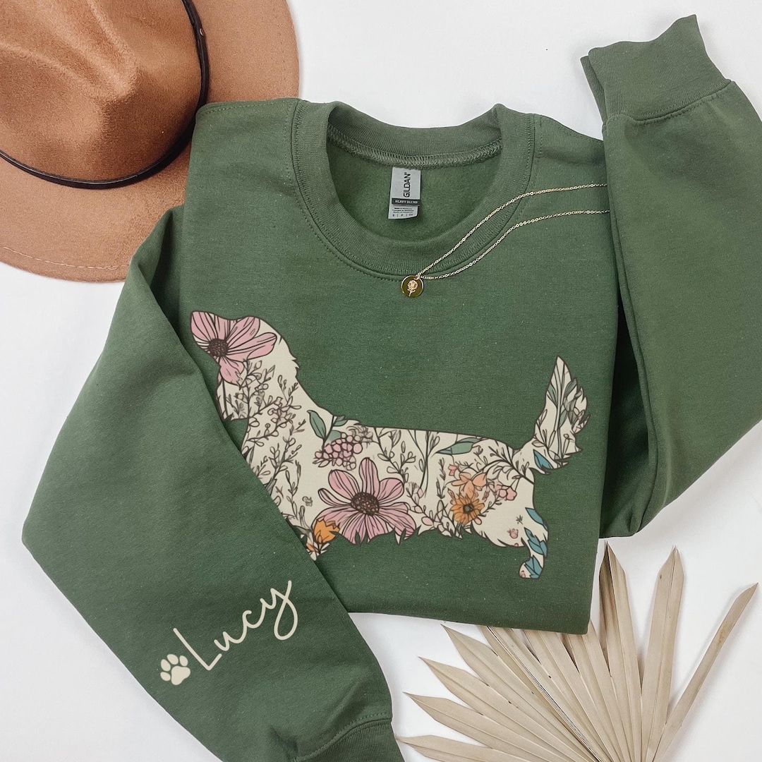 Custom Long Haired Dachshund Sweatshirt, Personalized Dog Name Sleeve ...