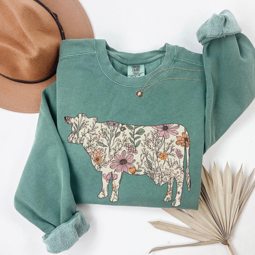 Comfort Colors® Cow Sweatshirt, Wildflowers Cow Farm Sweater, Heifer ...