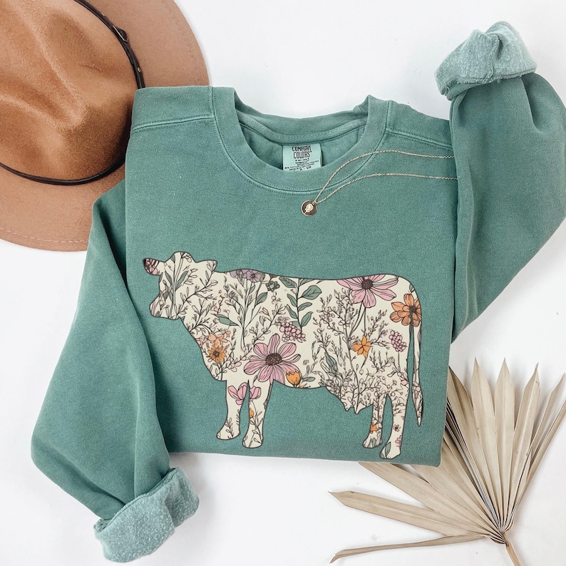 Comfort Colors® Cow Sweatshirt, Wildflowers Cow Farm Sweater, Heifer ...