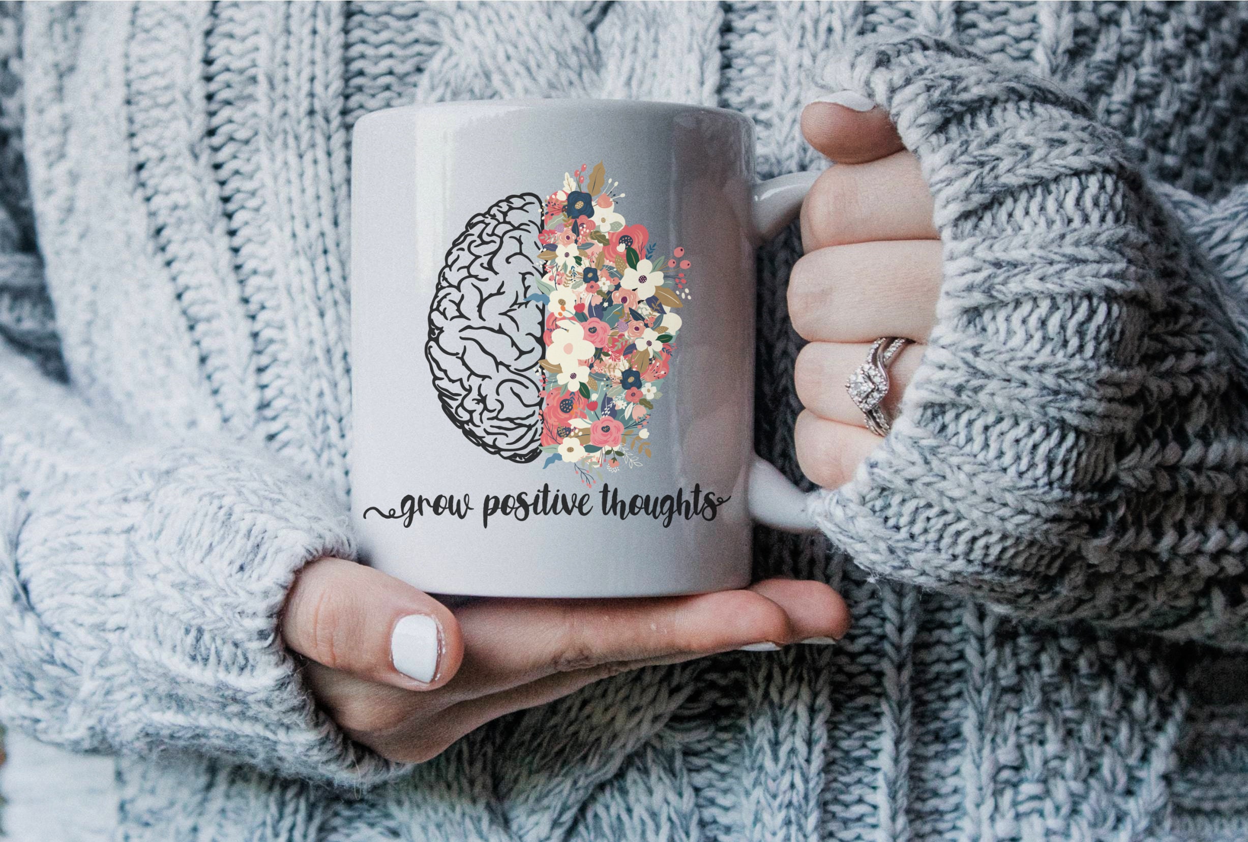 Grow Positive Thoughts Coffee Mug Mental Health Coffee Cup | Etsy