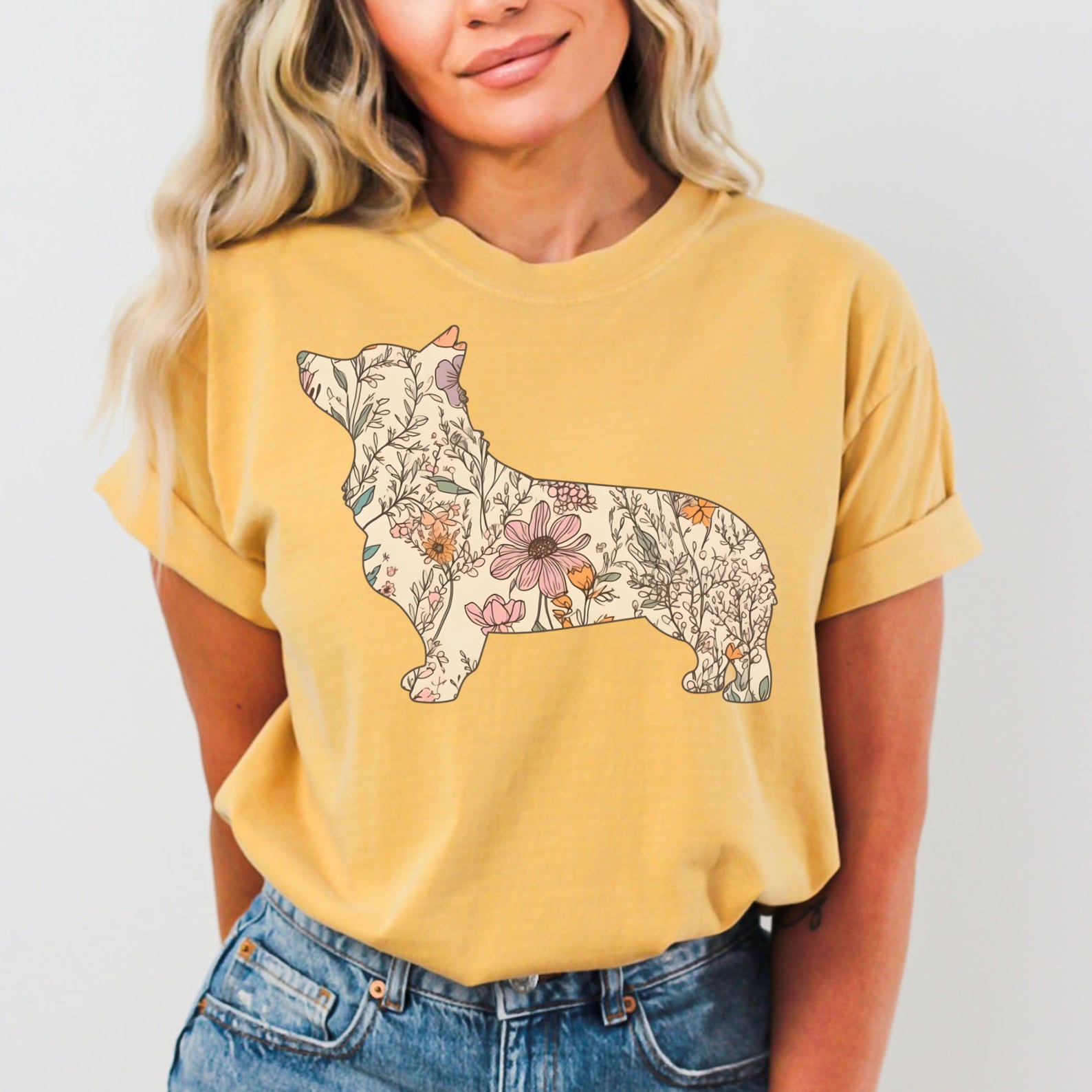 Comfort Colors® Corgi Tshirt, Wildflowers Corgi Shirt, Cottage Core ...