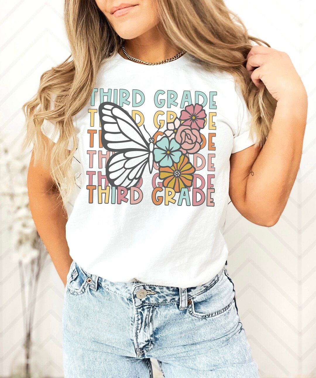Third Grade Teacher Shirt | 3rd Grade Teaching Tee | Teacher Butterfly ...