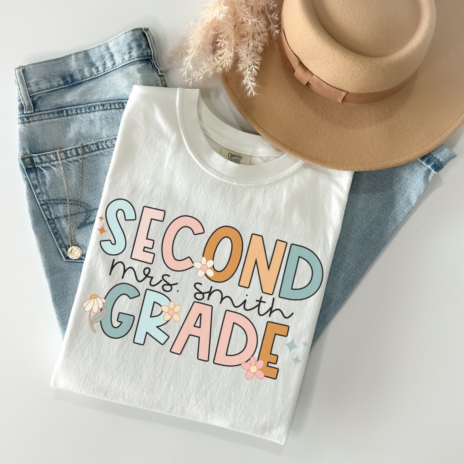 Comfort Colors® Custom Second Grade Teacher Shirt, Personalized 2nd ...