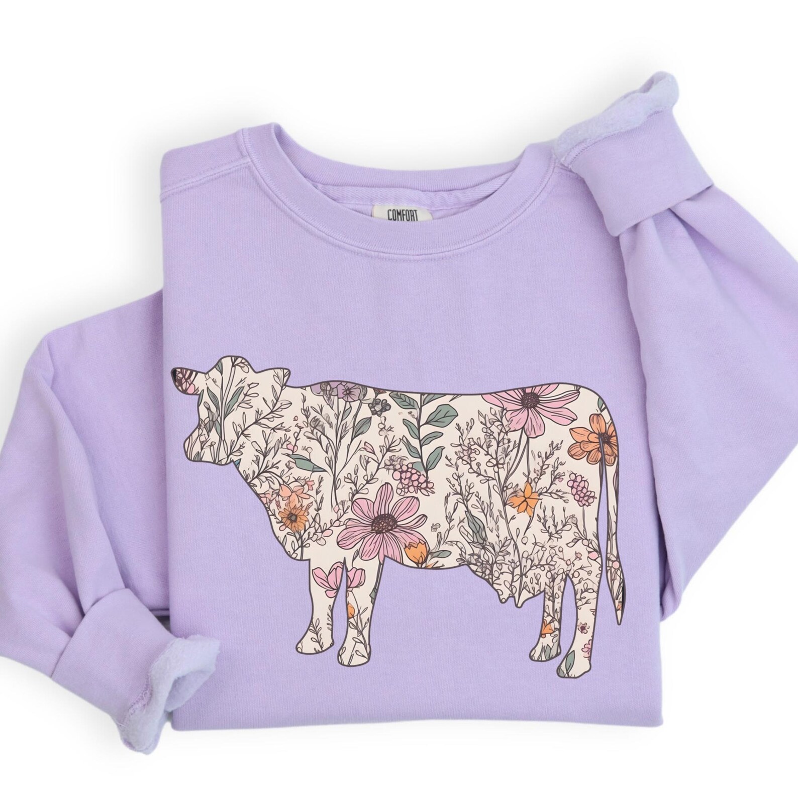 Comfort Colors® Cow Sweatshirt, Wildflowers Cow Farm Sweater, Heifer ...