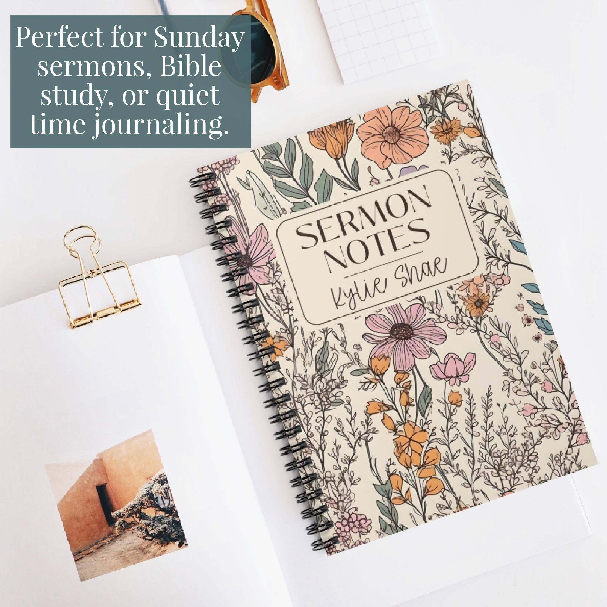 Personalized Sermon Notes Notebook, Wildflowers Church Notes, Floral ...