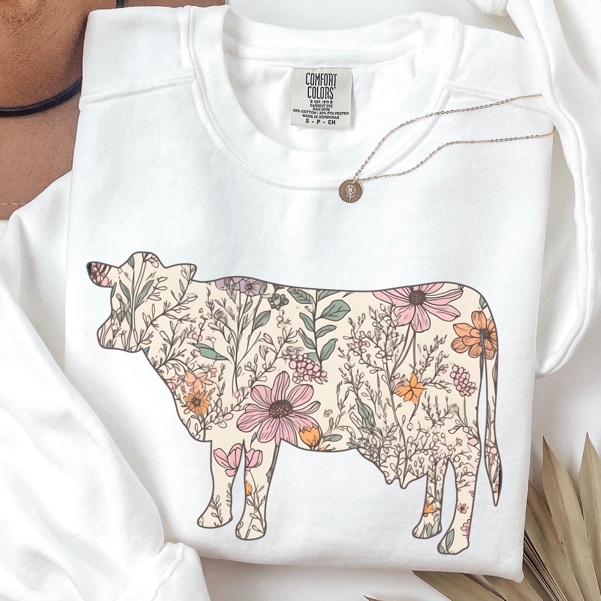 Comfort Colors® Cow Sweatshirt, Wildflowers Cow Farm Sweater, Heifer ...