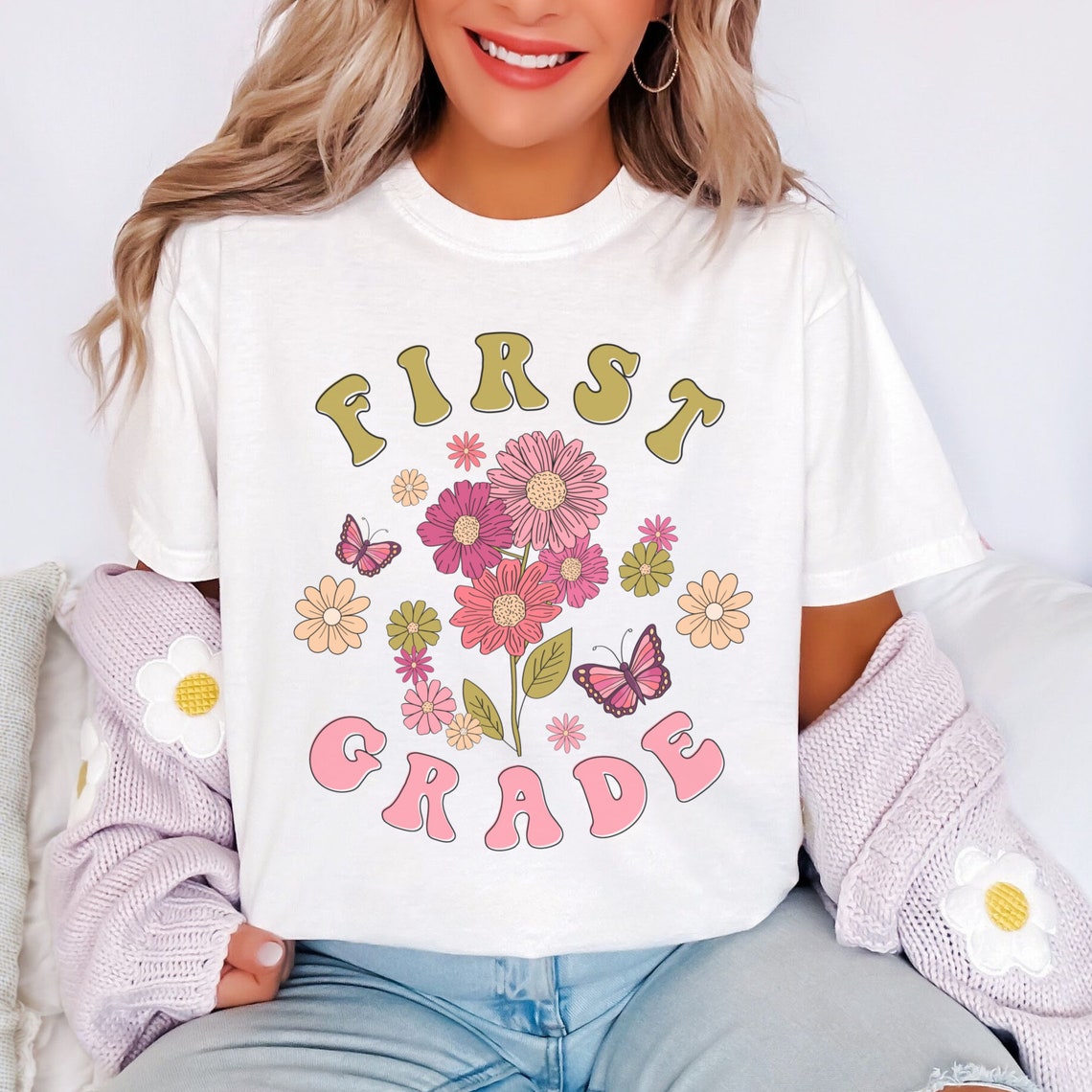 Comfort Colors® First Grade Teacher Shirt, Wildflowers 1st Grade ...