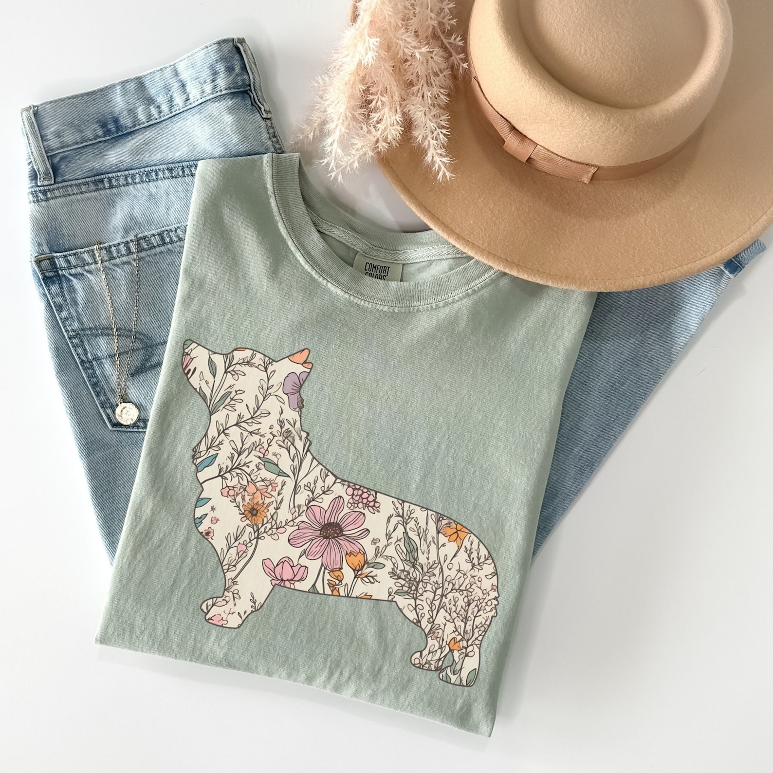 Comfort Colors® Corgi Tshirt, Wildflowers Corgi Shirt, Cottage Core ...