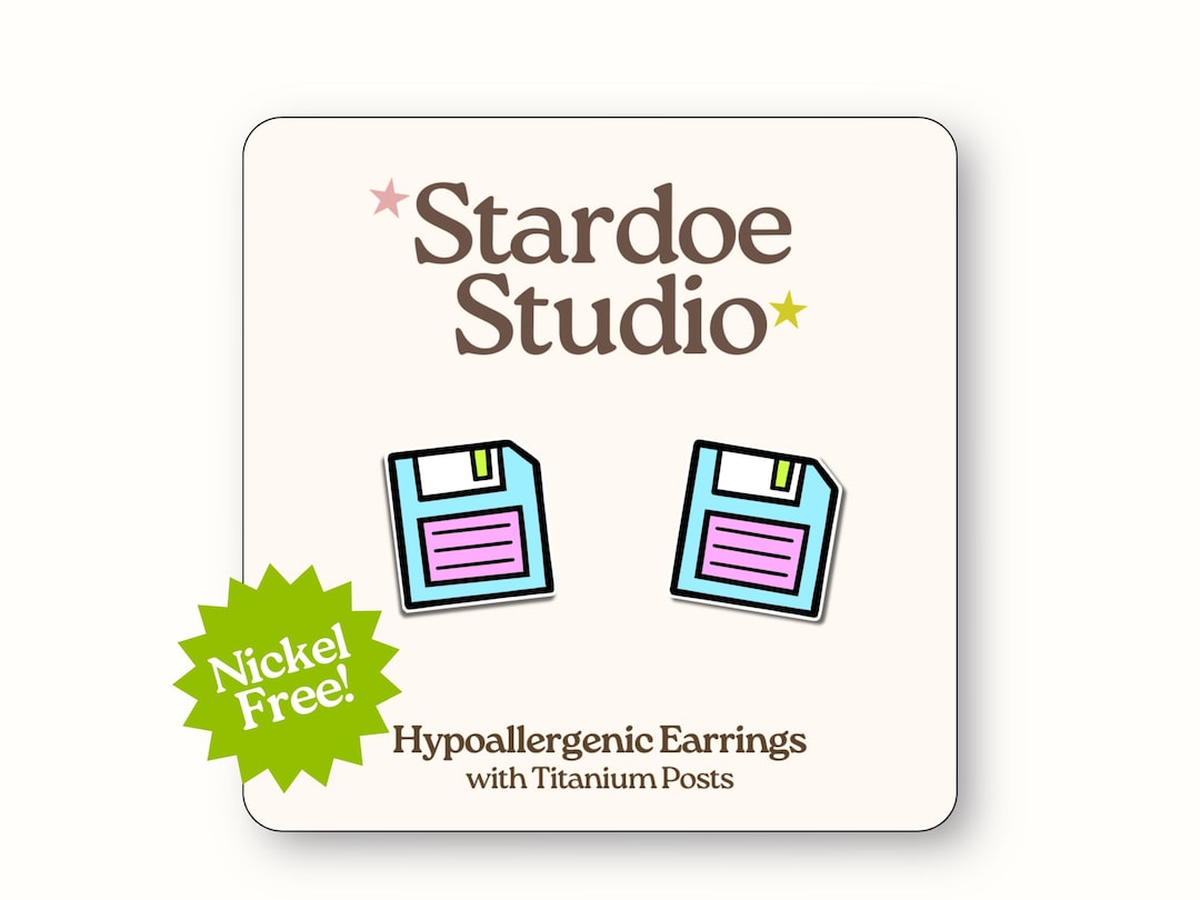 Retro Floppy Disk Earrings, Vintage Computer Studs, Neon Nostalgia ...