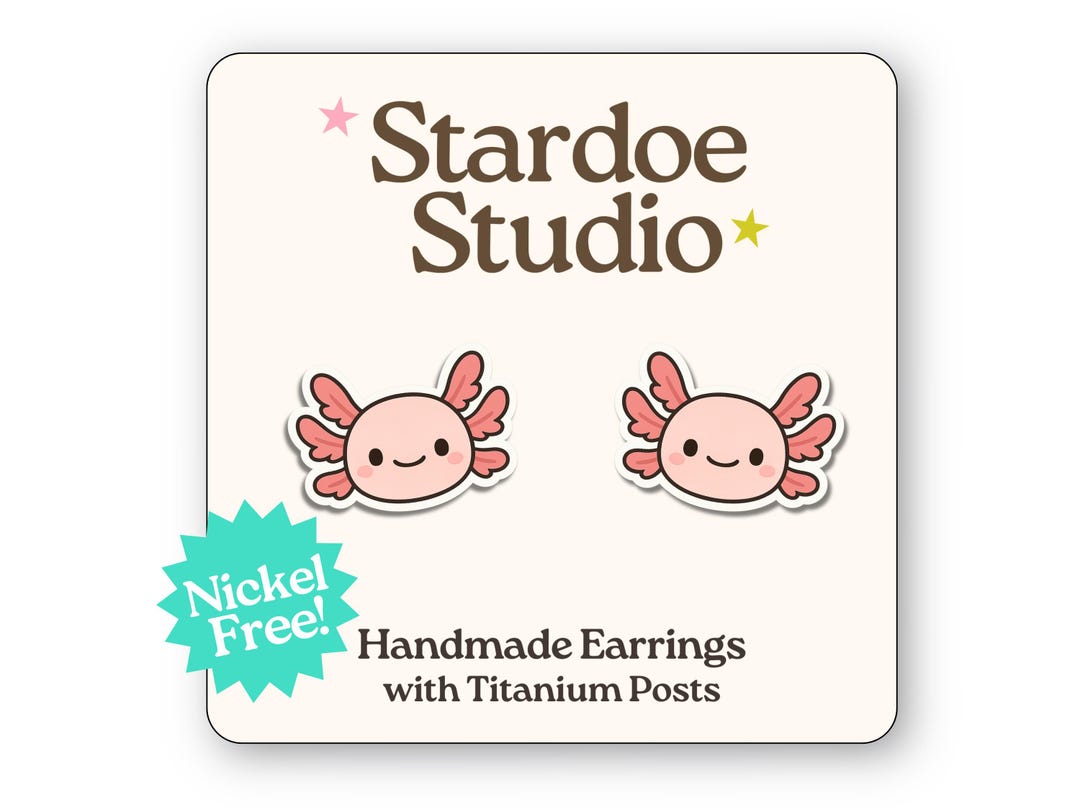 Axolotl Earrings • Amphibian Animal Stud Earrings • Kawaii Pet Jewelry ...