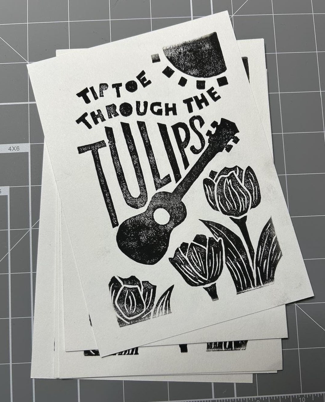 Tip Toe Through the Tulips - Tiny Tim Inspired Linocut Print - Etsy