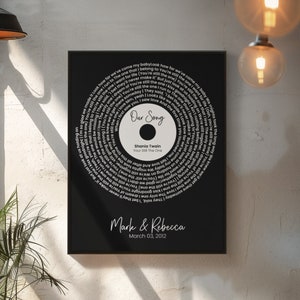 Personalized Song Lyrics Art Print, Your Favorite Song Lyric in Record ...