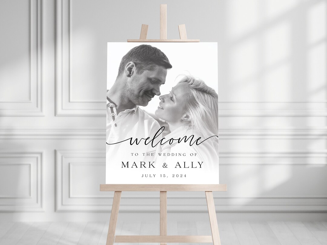 Wedding Welcome Sign With Photo, Rehearsal Sign, White Wedding ...