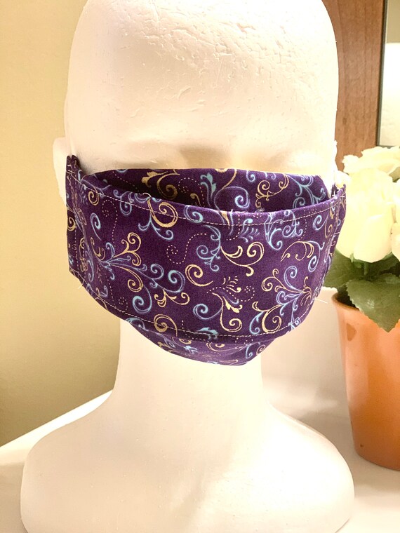 3d 100% Cotton Washable Face Mask Purple With Gold Accents | Etsy