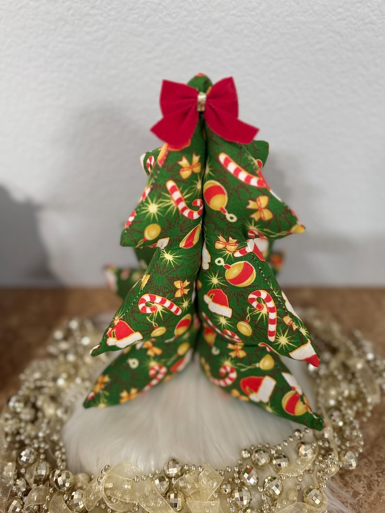 Vintage Christmas Stuffed Tree , Fabric Christmas Tree, Green With Gold ...