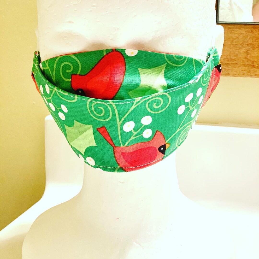 Red Christmas cardinal face mask 3d over green face mask made in USA ...