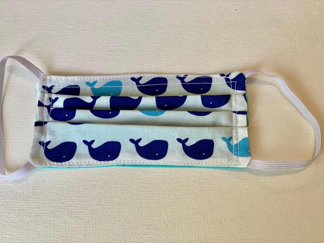 Blue Whale Face Masks Pleated 100% Cotton Mask Whale Print - Etsy