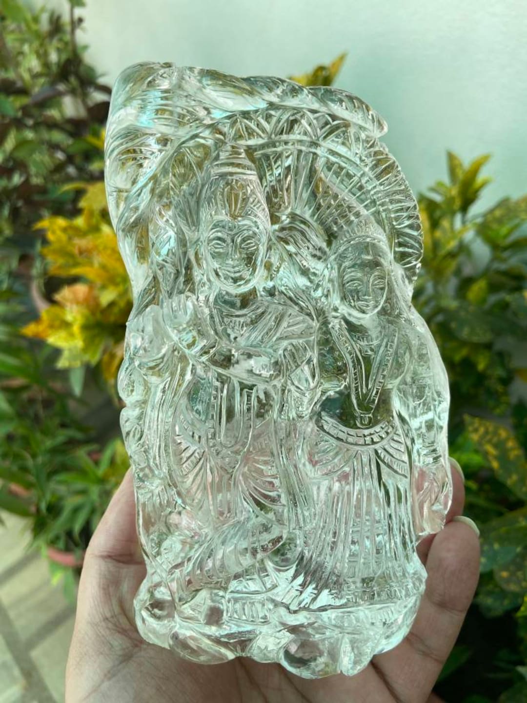 Hand Carved Himalayan Quartz Radha Krishna Statue | Natural Clear ...