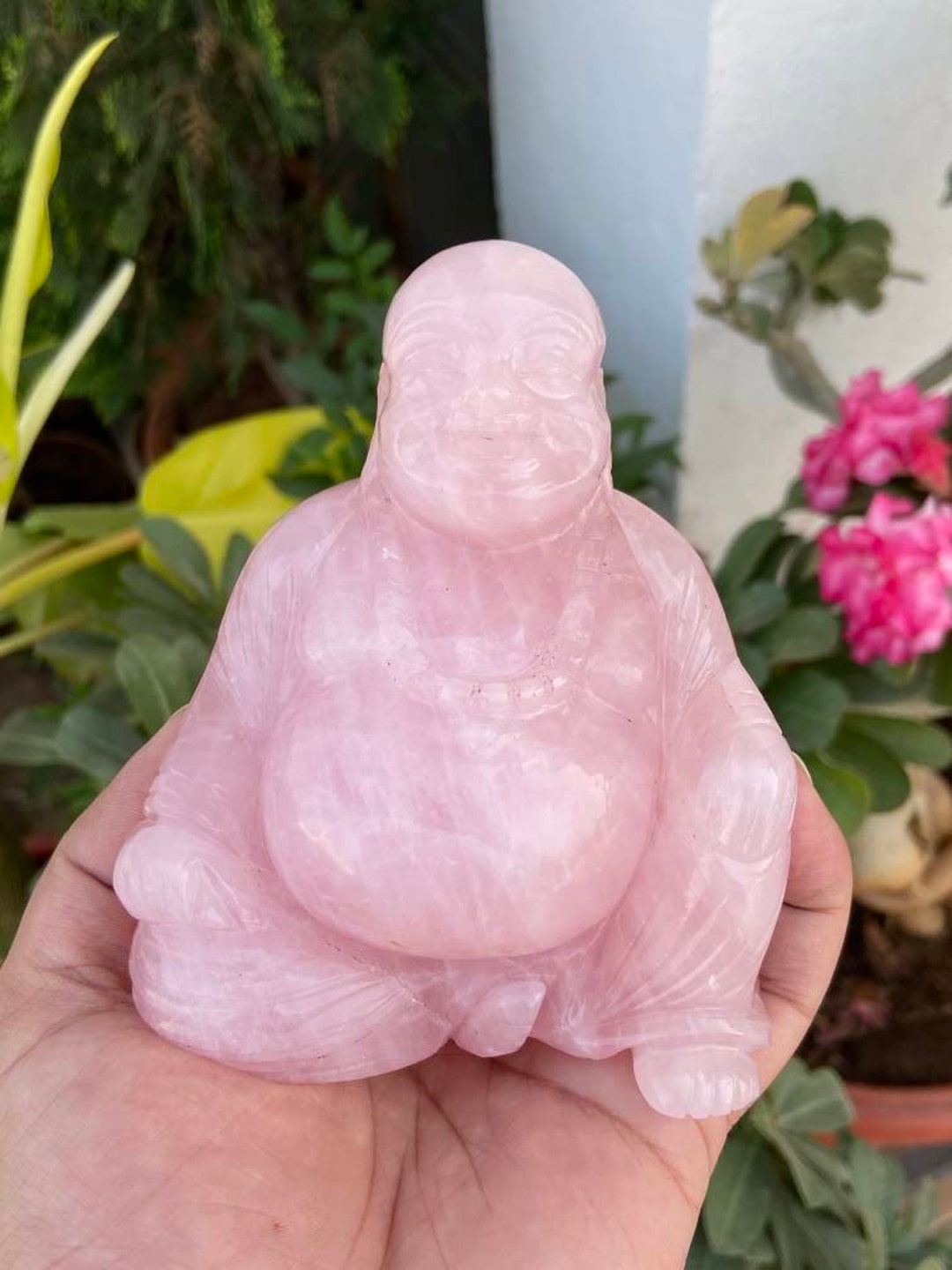 Hand Carved Rose Quartz Laughing Buddha Statue – 4 Inch - Etsy
