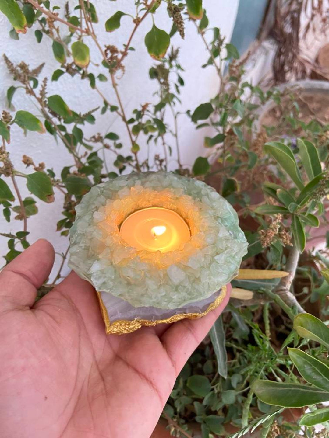Natural Jade Tealight Holder | Hand Carved Green Gemstone Candle Holder ...