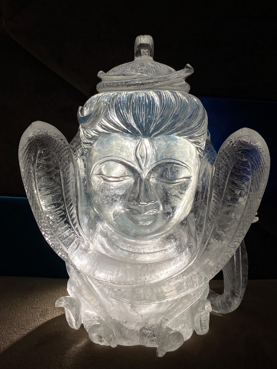 Hand Carved Clear Quartz Shiva Head Statue | Hindu God Crystal ...